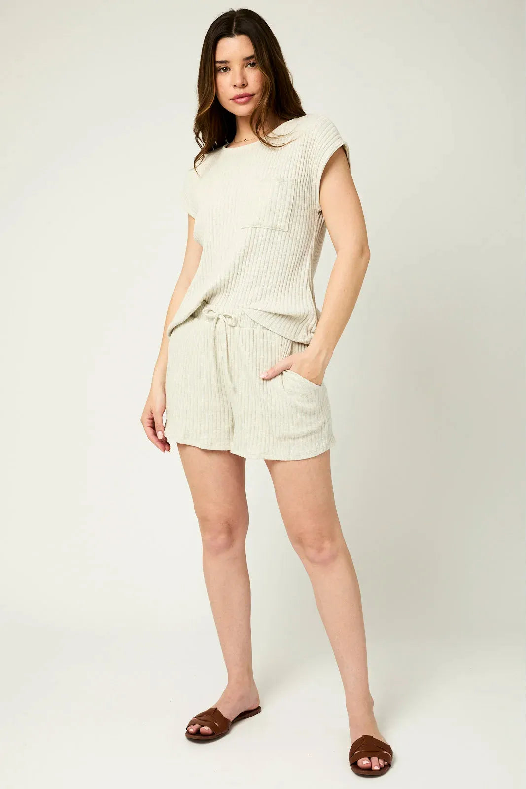 Drawstring Two Side Pocket Knit Shorts