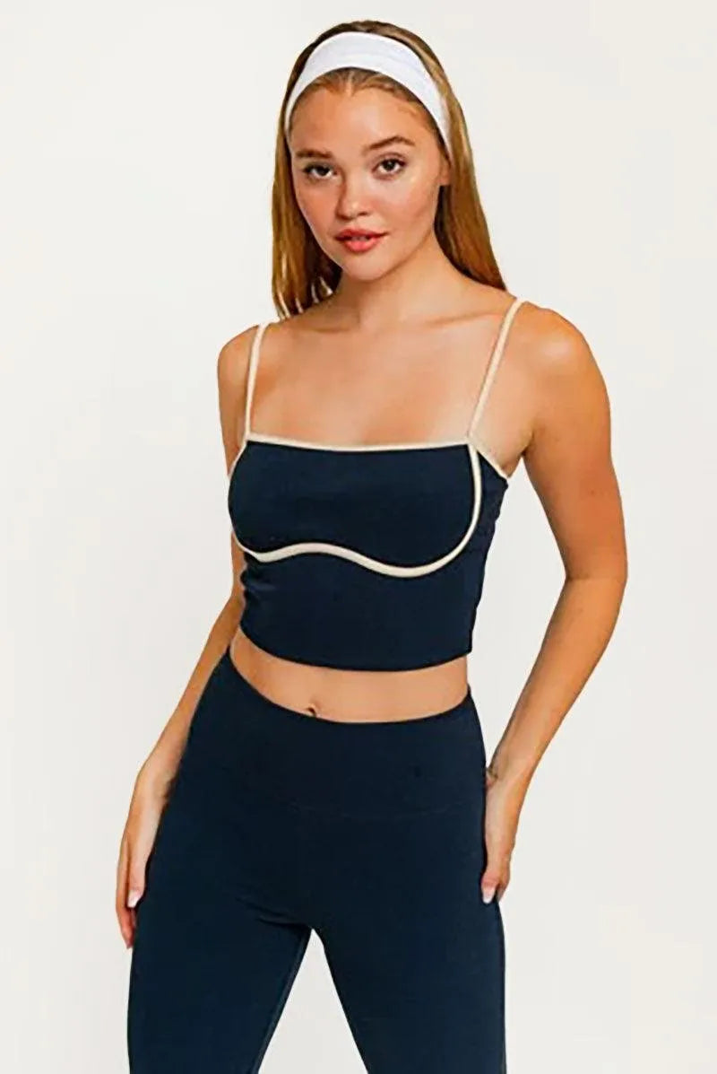 Wholesale Contrast Binding Spaghetti Ribbed Crop Top
