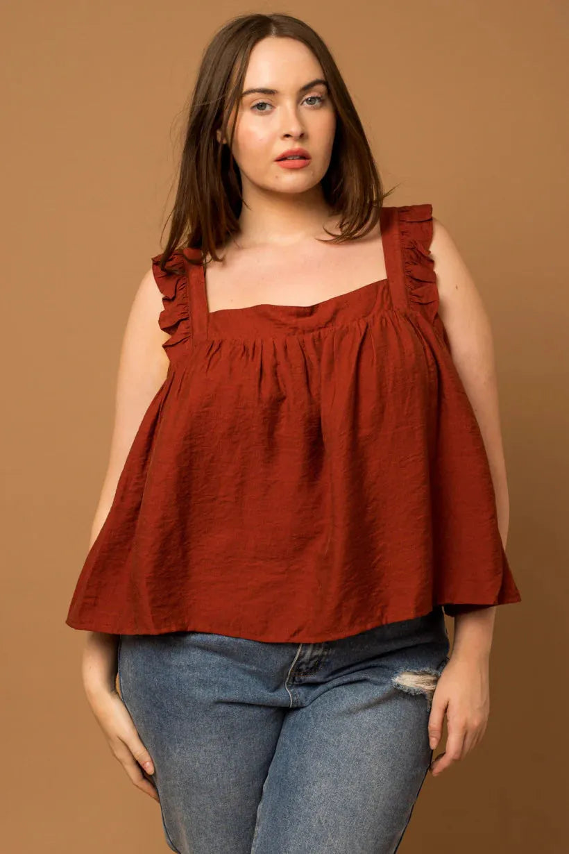 Plus Size Ruffle Sleeveless Babydoll Top
