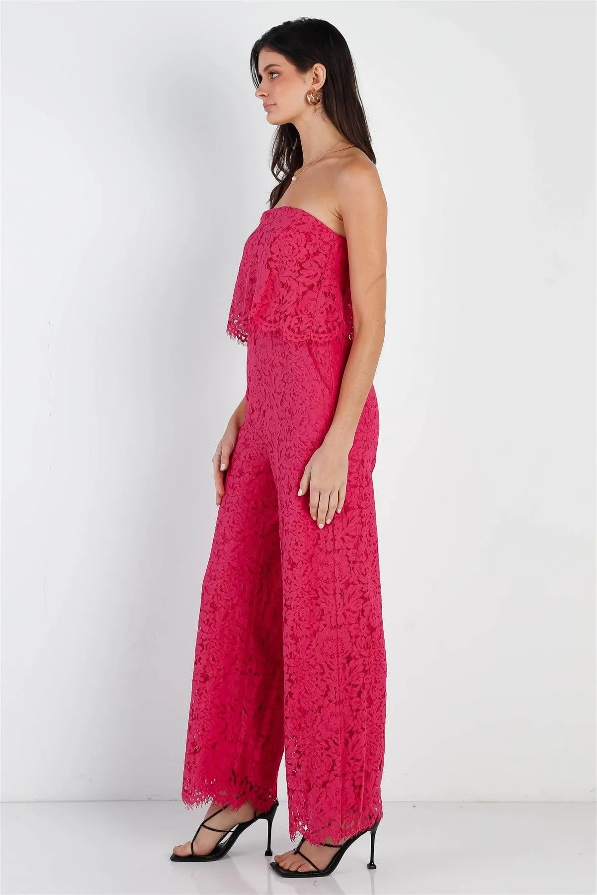 Wholesale Magenta Lace Sleeveless Wide Leg Jumpsuit /2-2-2