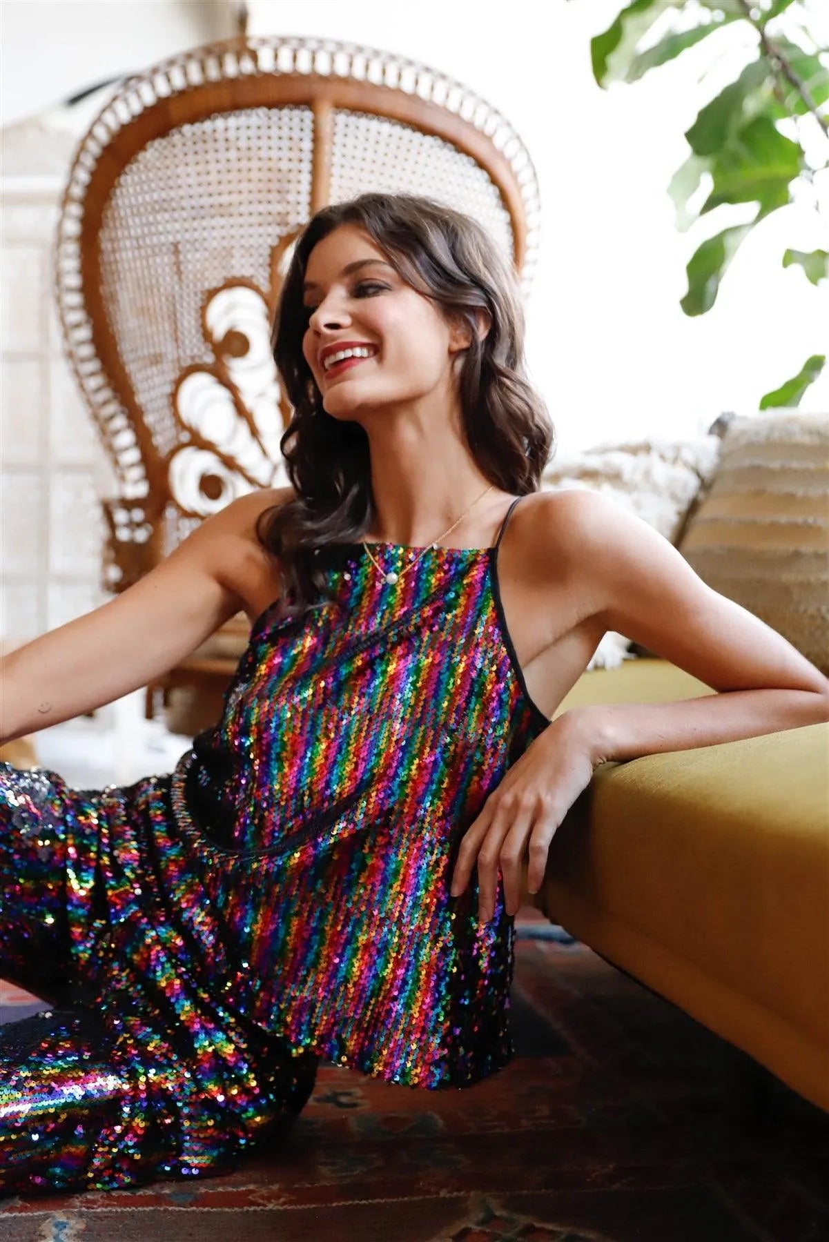 Wholesale Multi Color Sequin Square Neck Cami Top & Flare Pants Set /1 ...