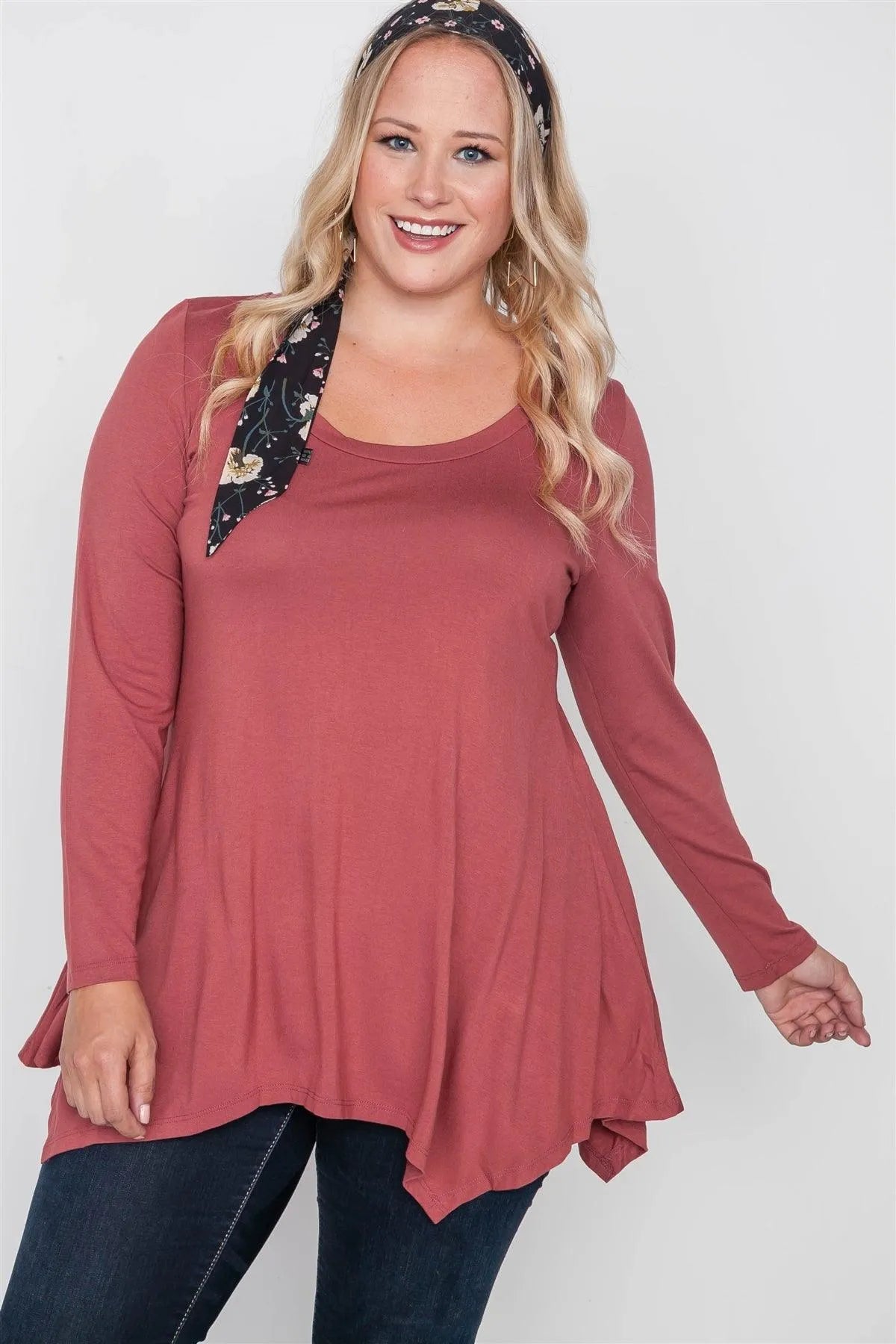 Wholesale Plus Size Henna Rust Long Sleeve Basic Top